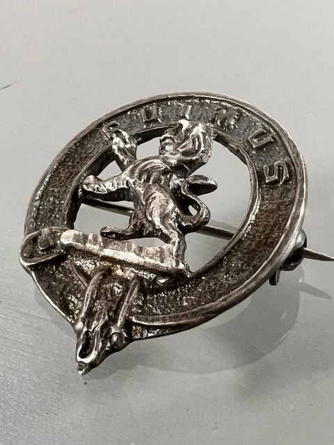 ANTIQUE SCOTTISH CLAN Badge PIN “FUIMUS” Scotland .925 SILVER HALLMARKS ...