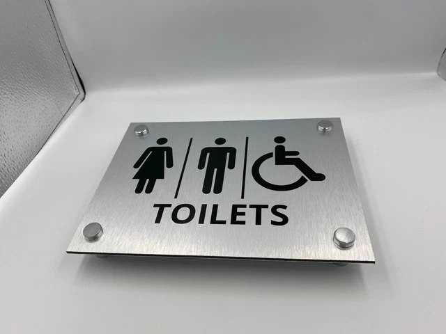 ALUMINIUM TOILET DOOR Sign Male Female Disabled Brushed Silver Sign ...