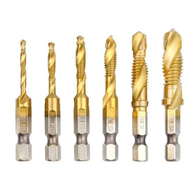 6 PCS M3-M10 Tap Drill Bit Gold Screw Thread Bit Metal Working EUR 9,32 ...