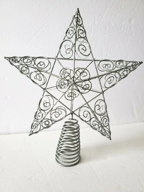 CHRISTMAS TREE TOPPER Star Silver Swirl Wire Glitter Metal Kurt Adler ...