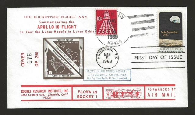 1969 US ROCKET mail RRI flight XXV, Apollo 10, EZ 121C1a £15.73 ...