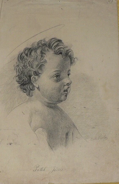 DESSIN ANCIEN XIXÈ MORLAIX JEAN-LOUIS NICOLAS ETUDE D'ENFANT JESUS ...