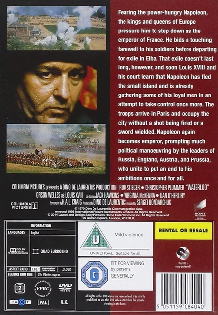 WATERLOO (DVD) ROD Steiger Christopher Plummer Orson Welles Jack ...