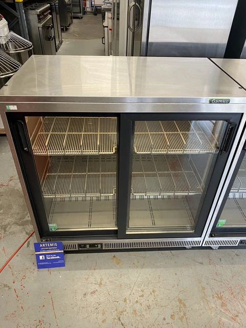 GAMKO UNDER COUNTER Double Sliding Door Drinks Display Fridge on Wheels ...