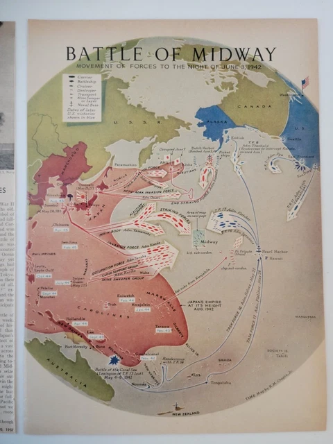 BATTAGLIA DI MIDWAY 1942 Revisited WWII Maps Foto 1957 Volta Storia 5pg ...