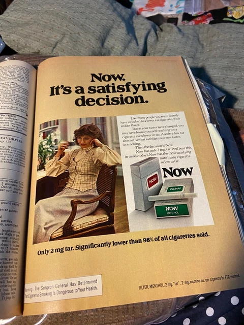VINTAGE NOW CIGARETTES RARE Magazine Advertisement from 1978 $25.00 ...