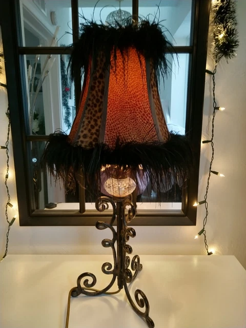 LEOPARD PRINT AND Feather Boa Table Lamp cast metal bass. £70.00 ...