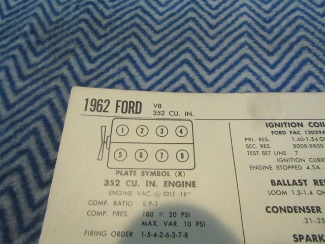 1962 FORD V8 352 Cu In Specifications Chart Sheet EUR 7,76 - PicClick FR