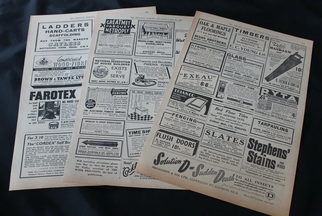 1938 X3 PAGES of Print adverts from ILLUSTRATED CARPENTER & BUILDER 12 ...