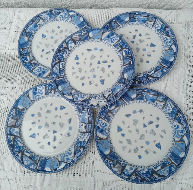 5 ASSIETTES PLATES vintages Geneviève LETHU modèle Picasiette camaieu ...