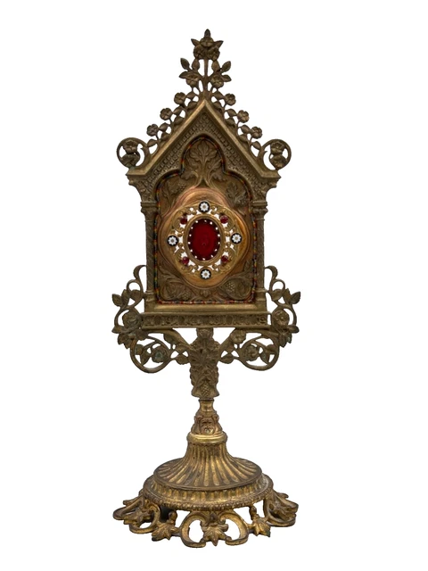 RARE ANCIENNE GRANDE monstrance présentoir relique reliquaire Bronze ...