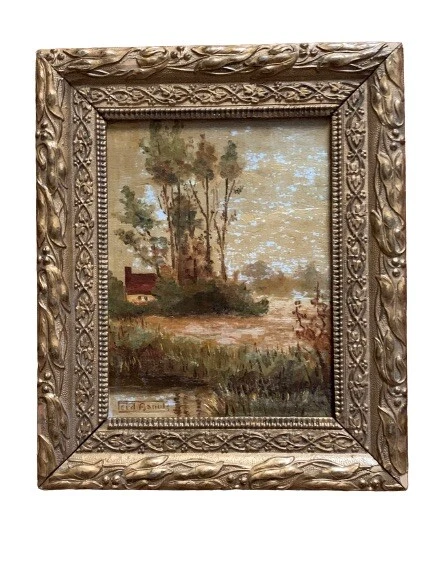 ANCIEN TABLEAU PAYSAGE Breton signé Ferdinand Banuls Élève de Louis ...