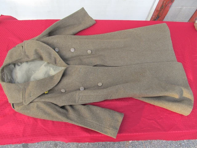 WORLD WAR II Army Olive Green Heavy Wool Long Trench Coat Size 36 L £68 ...