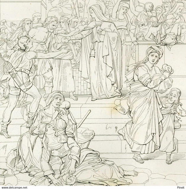 JEAN VICTOR SCHNETZ Sainte Geneviève distribuant des vivres aux ...