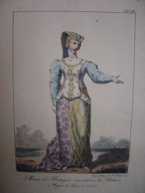 GRANDE LITHOGRAPHIE MARIE DE BRETAGNE Vicomtesse de Rohan en 1460 ...