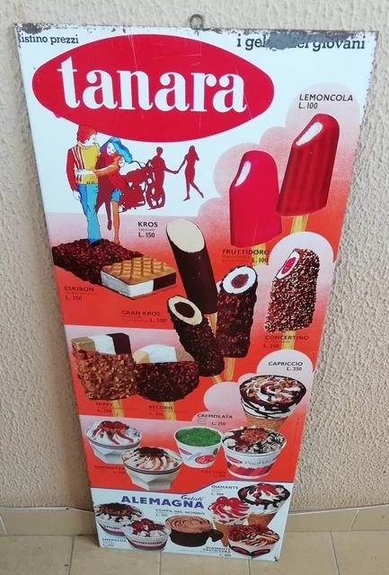 GELATI TANARA ALEMAGNA anni 70 insegna tabella gelato targa prezzi lire ...
