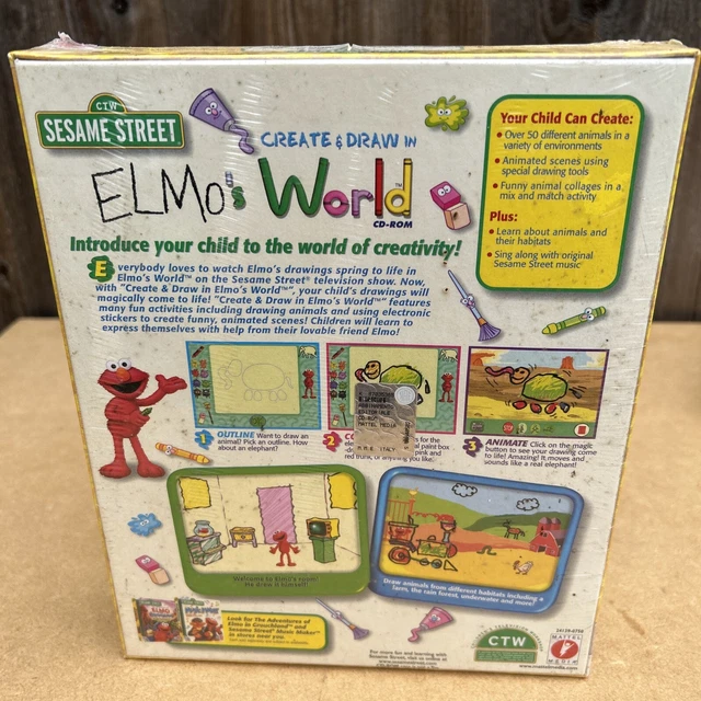 CREATE & DRAW in Elmo's World, Sesame Street CD-ROM Software, 1999 ...