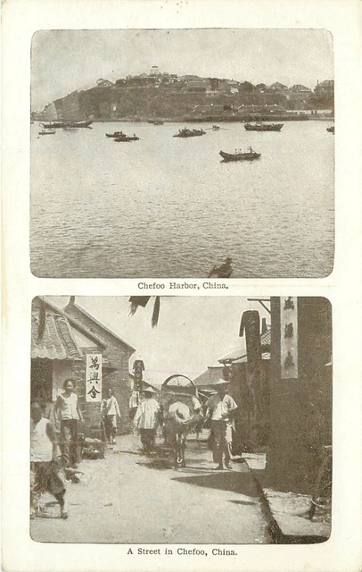 VINTAGE POSTCARD CHINA Multiview Chefoo Harbor and Street Scene Yantai ...
