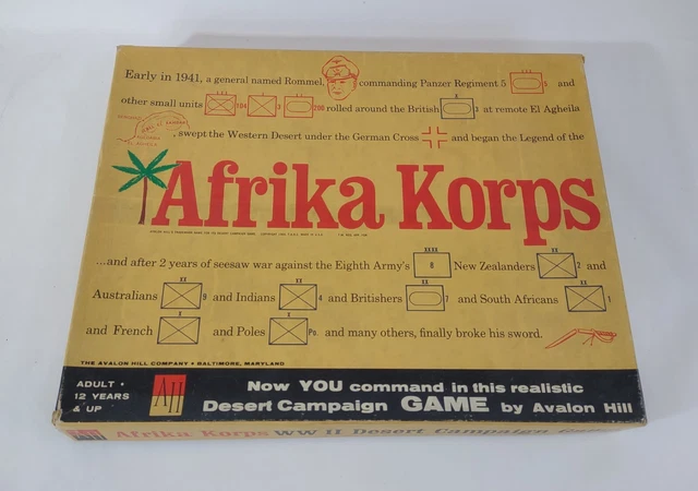 VINTAGE AFRIKA KORPS WWII WW2 Desert Campaign Game Avalon Hill #600 ...