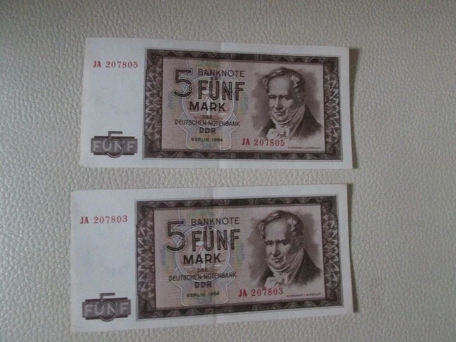 2 ALTE DDR 5 Mark Scheine 1964 DDR Banknote EUR 30,00 - PicClick DE