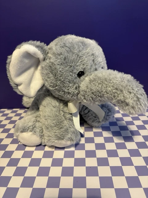 CARD FACTORY GREY Elephant Soft Toy With White Ribbon 7” Plush With ...