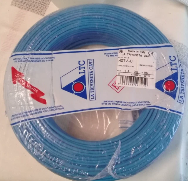 FIL ÉLECTRIQUE RIGIDE (conducteur) H07V-U 2.5mm² bleu en couronne de 100m EUR 37,00 - PicClick FR