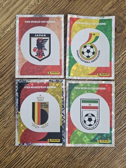 PANINI FIFA WORLD cup 2026 4 Team Badges Crest - Belgium Iran Japan ...