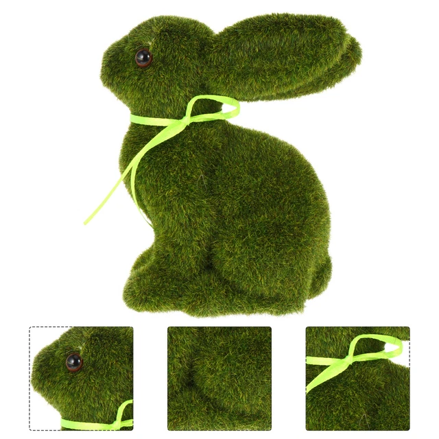 BUNNY STATUES RABBIT Figurines Artificial Moss Rabbit Green Moss Bunny ...