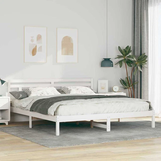BED FRAME WITH Headboard White Solid Pine Wood 205.5x80.5x80.5 cm Painted Finish £217.21 ...