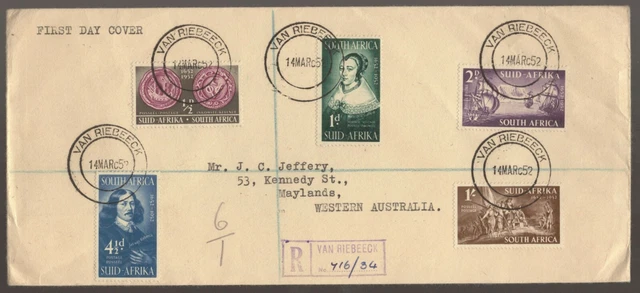 1952 SOUTH AFRICA Van Riebeeck REGISTERED 300 Years FDC EUR 7,22 ...