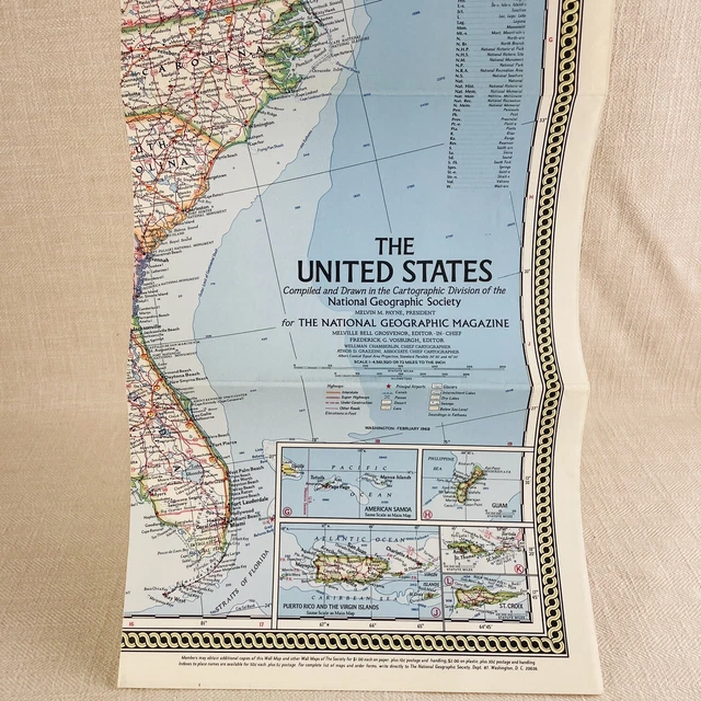1968 VINTAGE MAP of United States Original National Geographic February ...