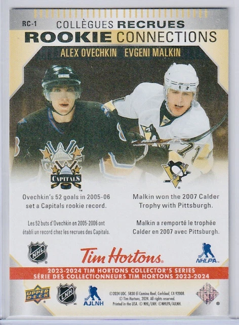 2023-24 TIM HORTONS Greatest Duos Rookie Connections, A Ovechkin/E ...