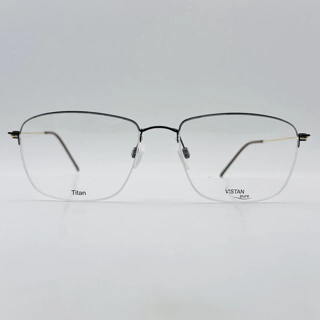 VISTAN BRILLE HERREN Damen eckig schwarz gold Titan Mod. 49001 pure NEU ...