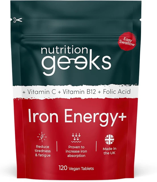 IRON TABLETS HIGH Strength Tablets with Vitamin C, B12 & Folic Acid ...
