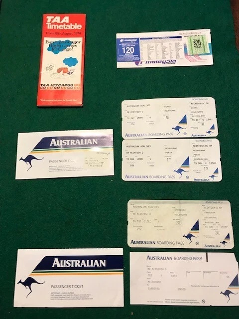 VINTAGE AIRLINE TICKETS,BOARDING Passes. 20 in lot. Ansett, TAA ...