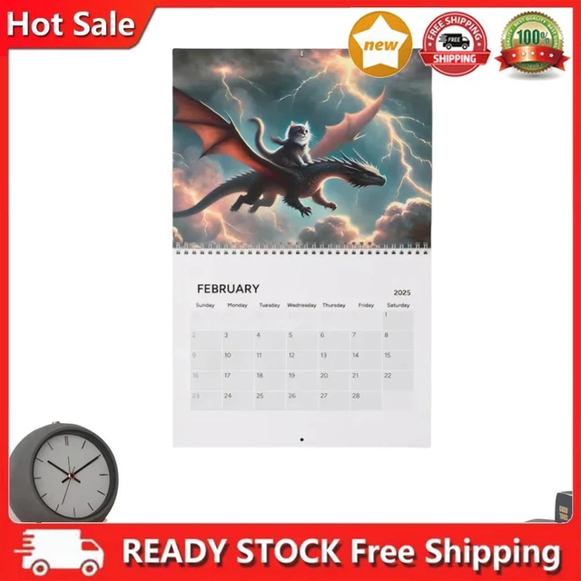 2025 CAT DRAGON Calendar Spiral Binding Calendar 2025 Hanging Art ...
