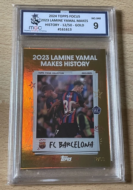 TOPPS LAMINE YAMAL Makes History Barcelona Green Parallel /99 RC Graded ...