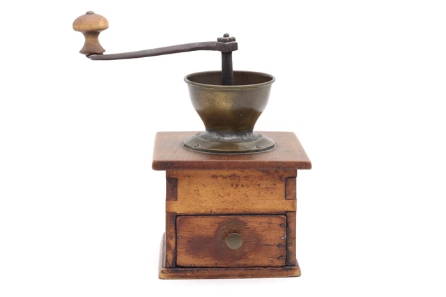 ALTE KAFFEEMÜHLE MOKKAMÜHLE Grinder aus Holz mit Messingturm Vintage H 23,5 cm EUR 32,90 ...