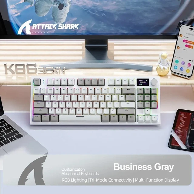 WIRELESS HOT-SWAPPABLE MECHANICAL Keyboard Bluetooth/2.4g With Display ...