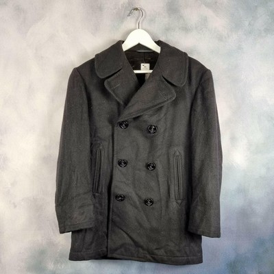 VTG 1987 US Navy enlisted Mariner Reefer pea coat jacket in black wool ...