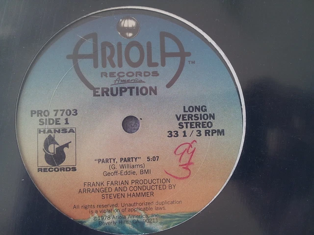 ERUPTION (FRANK FARIAN) - Party party US 12'' Disco Vinyl PROMO 1978 ...