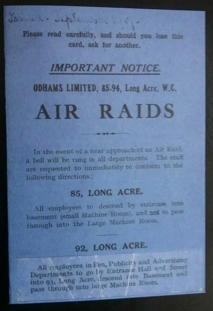 FIRST WORLD WAR Air Raid Advice Booklet On What To Do, History , Army ...