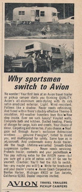 MAGAZINE AD - 1969 - AVION Travel Trailers - Avion Coach Co., Benton ...
