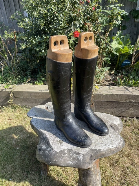 ANTIQUE VINTAGE LEATHER Riding Boots & Wooden Lasts Equestrian Racing ...