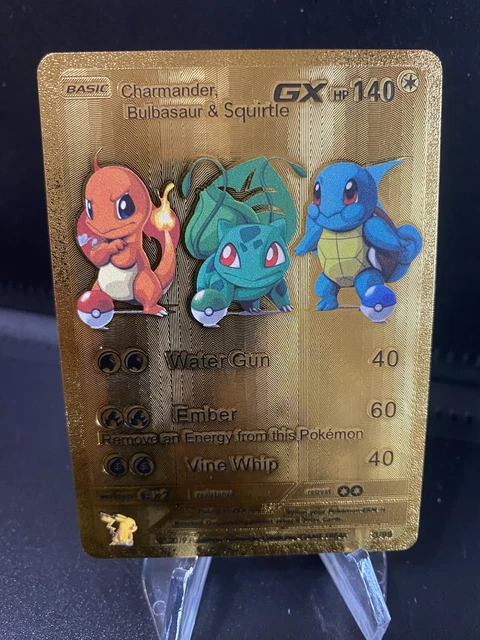 CHARMANDER BULBASAUR & Squirtle GX - Gold Foil Pokemon Card Fan Art ...