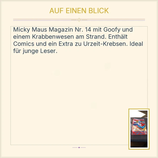 MICKY MAUS MAGAZIN Nr. 14 Goofy Urzeit-Krebse Extra Ehapa Comic Deutsch ...