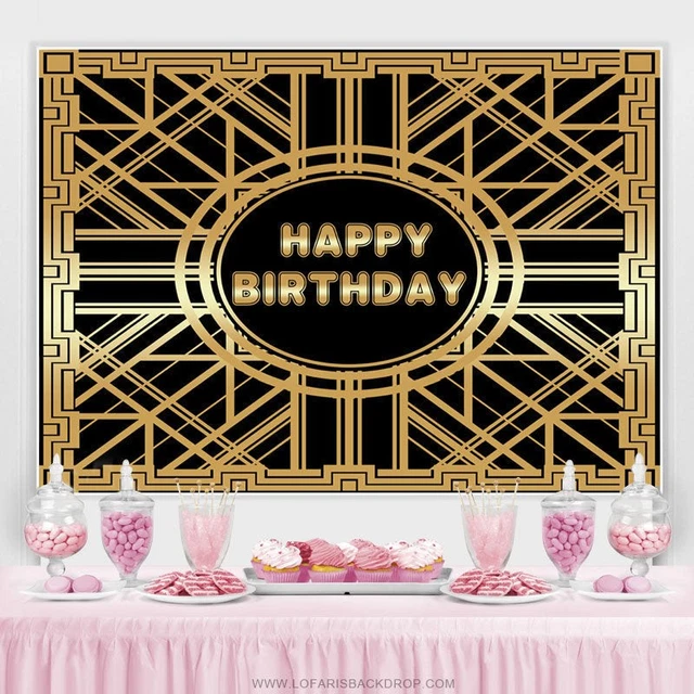 GOLD ABSTRACT LINE And Black Happy Birthday Backdrop $36.09 - PicClick AU