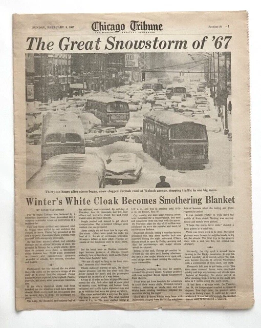 COLLECTIBLE CHICAGO TRIBUNE Newspaper Great Snowstorm Of '67 Section 1B ...