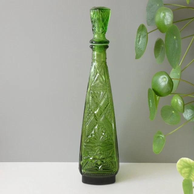 VINTAGE EMPOLI ROSSINI Italy Tall Glass Genie Bottle Italian Green ...