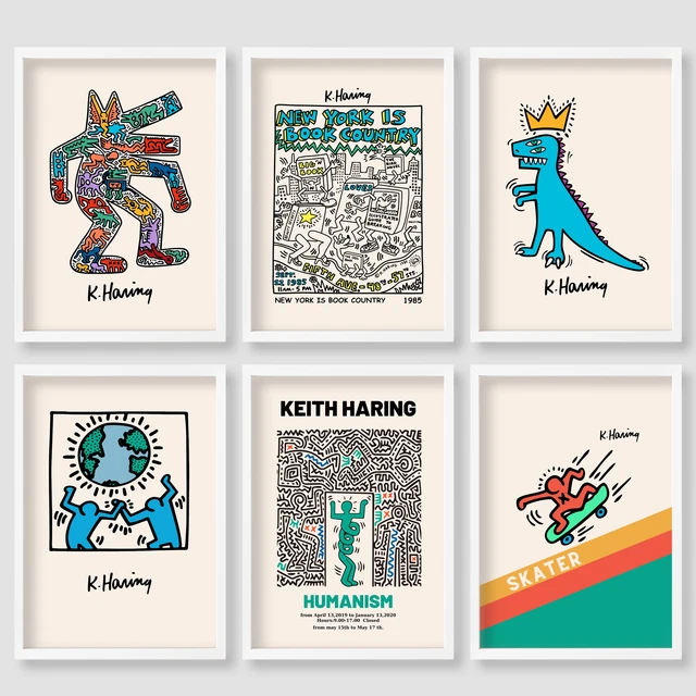 BLUE KEITH HARING Wall Art Gallery Set Vintage Gift Home Poster A4 A3 ...